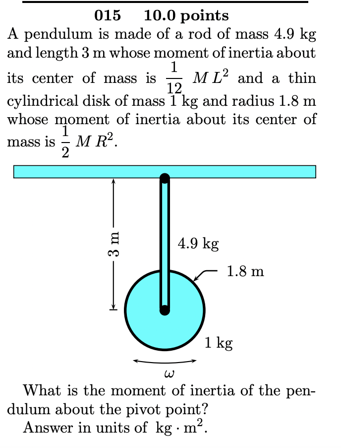 Solved 01510.0 points A pendulum is made of a rod of mass | Chegg.com