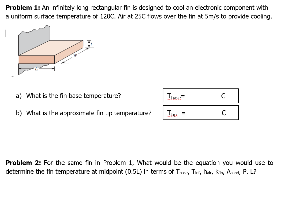 Solved Problem 1: An infinitely long rectangular fin is | Chegg.com