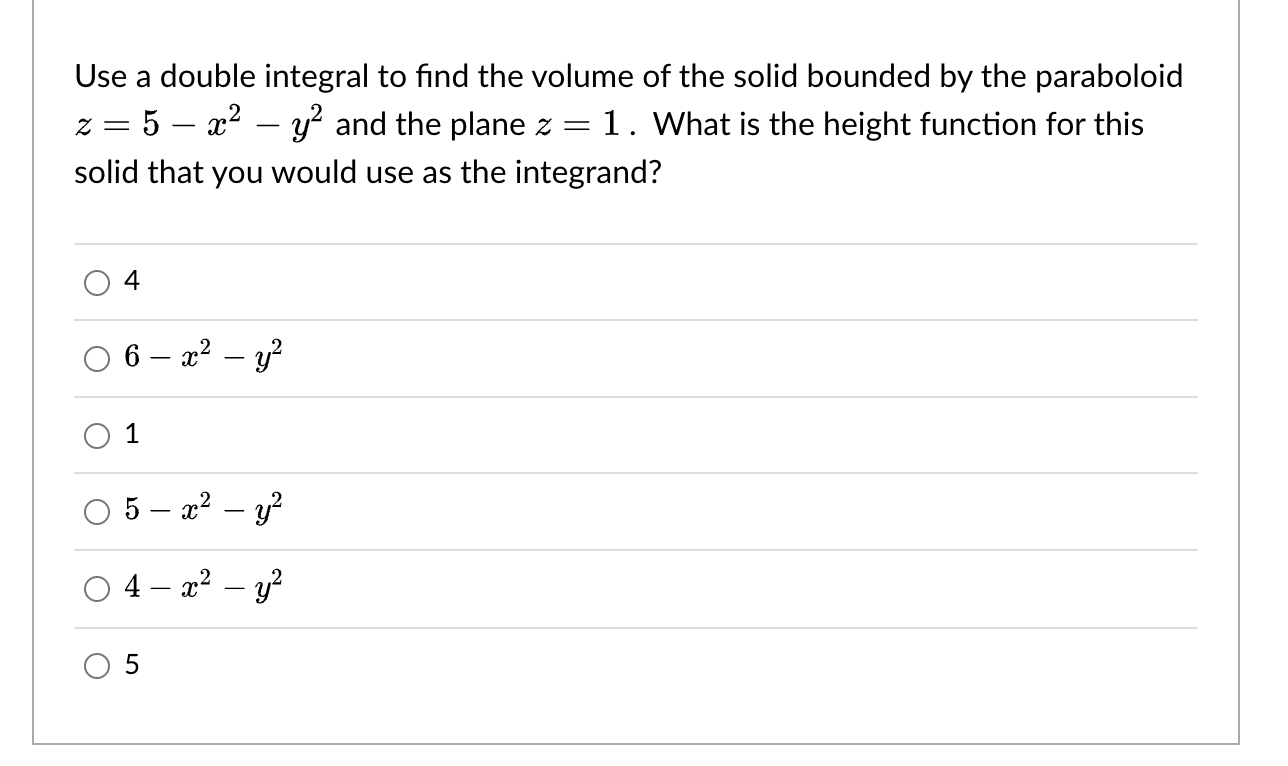 Solved Use a double integral to find the volume of the solid | Chegg.com