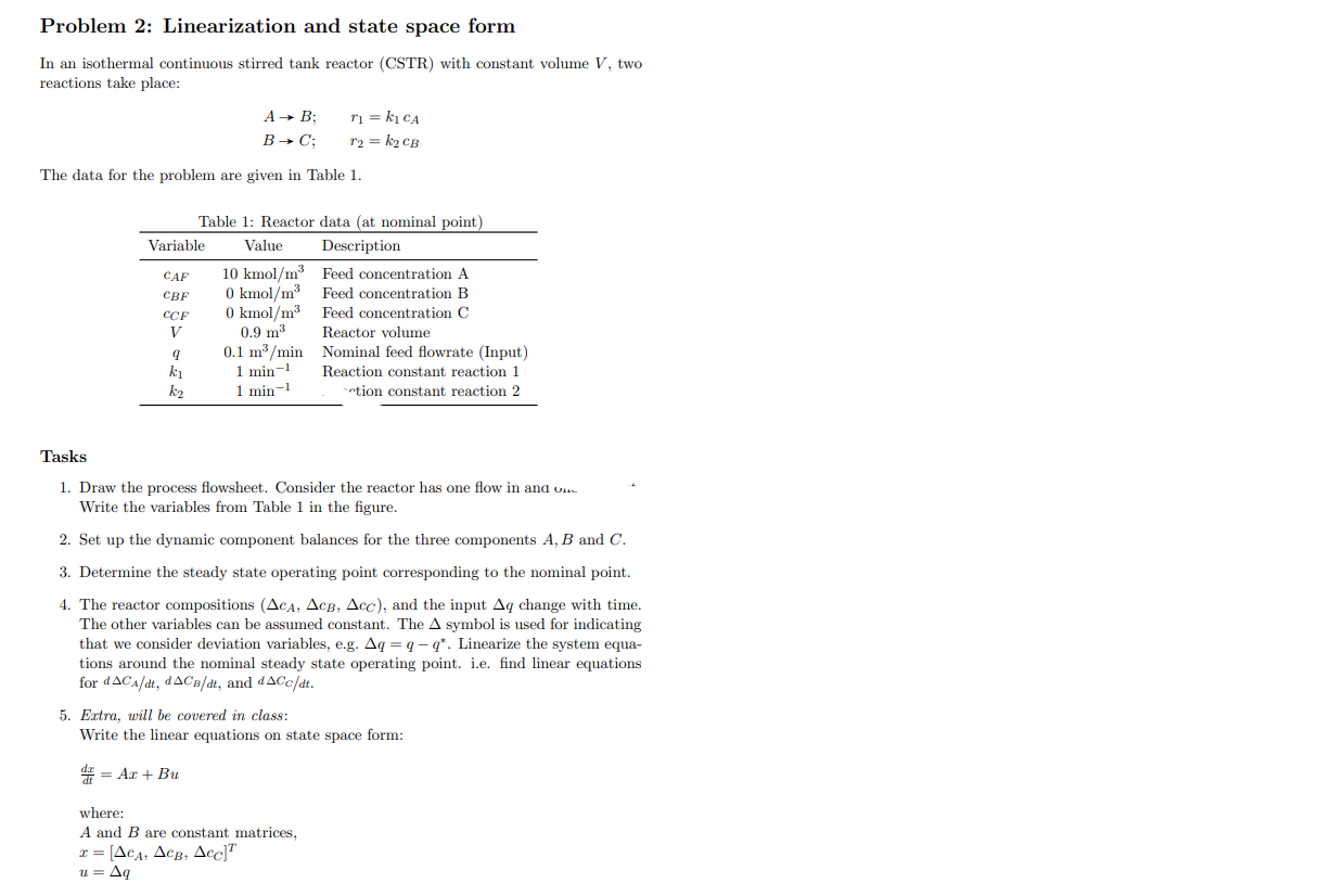 Solved Problem 2 Linearization And State Space Form In An