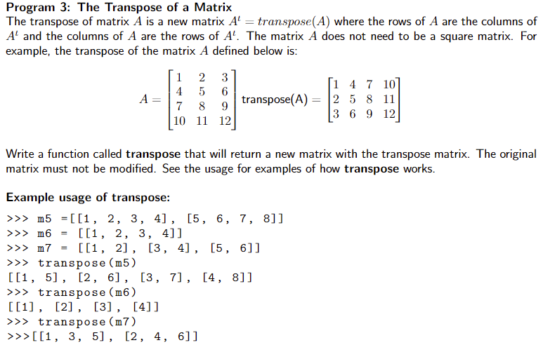 Solved Program 3 The Transpose Of A Matrix The Transpose Of Chegg