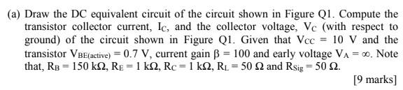 Solved (a) Draw the DC equivalent circuit of the circuit | Chegg.com