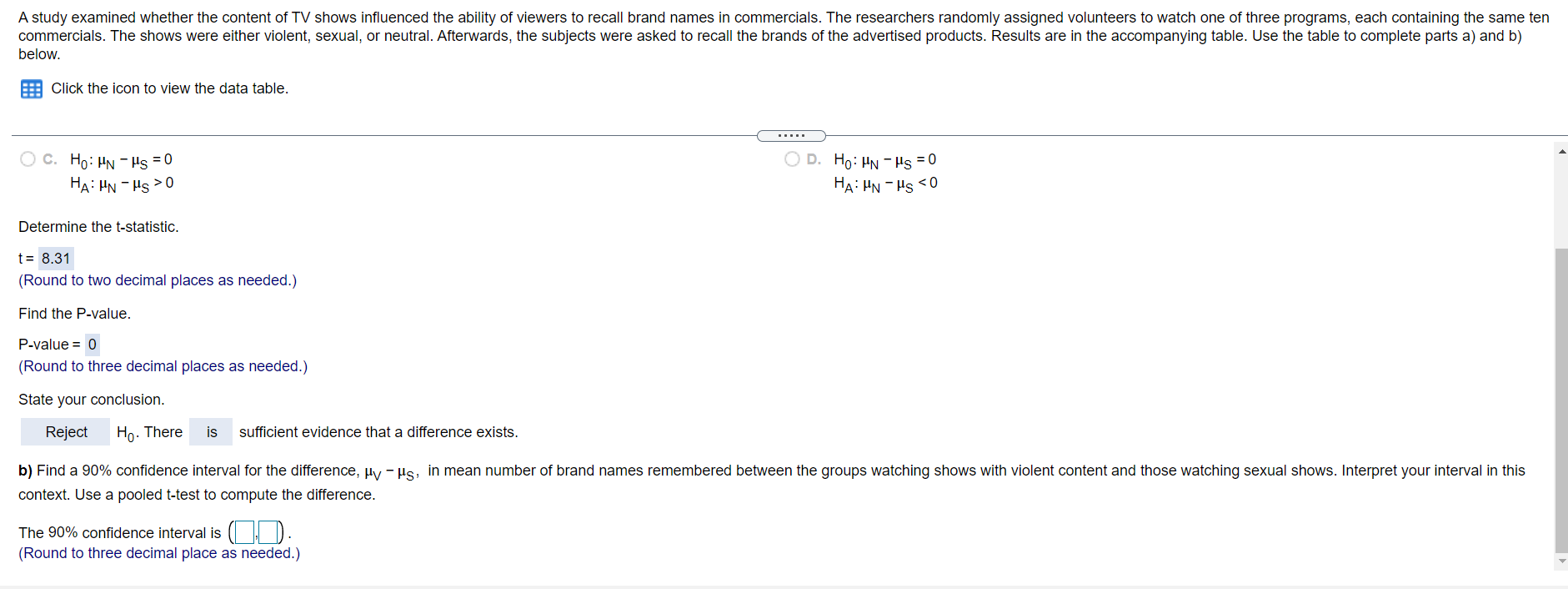Solved A study examined whether the content of TV shows | Chegg.com