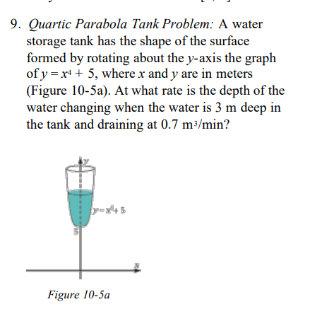 Solved 9. Quartic Parabola Tank Problem: A water storage | Chegg.com