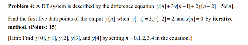 Solved Problem 4: A DT system is described by the difference | Chegg.com