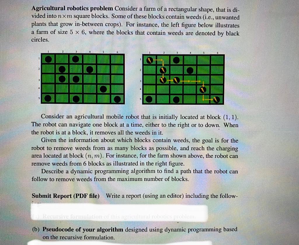 Solved Agricultural robotics problem Consider a farm of a | Chegg.com