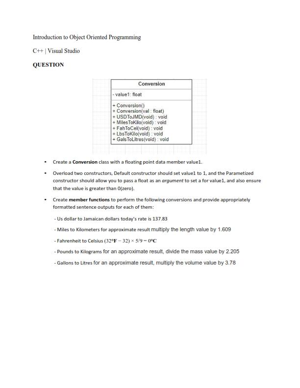 Solved Introduction to Object Oriented Programming CHI | Chegg.com