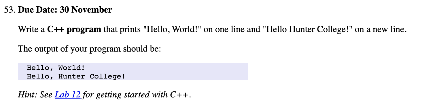 Solved 53. Due Date: 30 November Write a C++ program that | Chegg.com