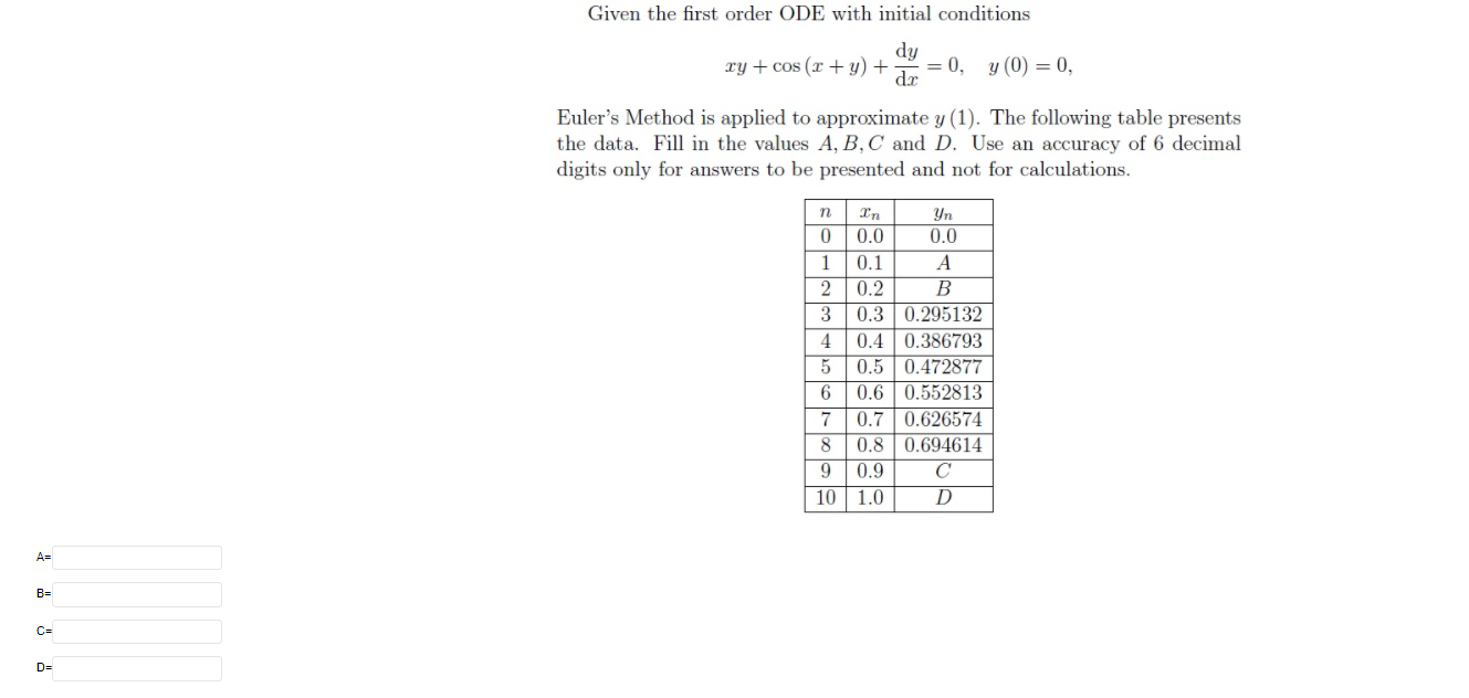 Solved Given the first order ODE with initial conditions dy | Chegg.com