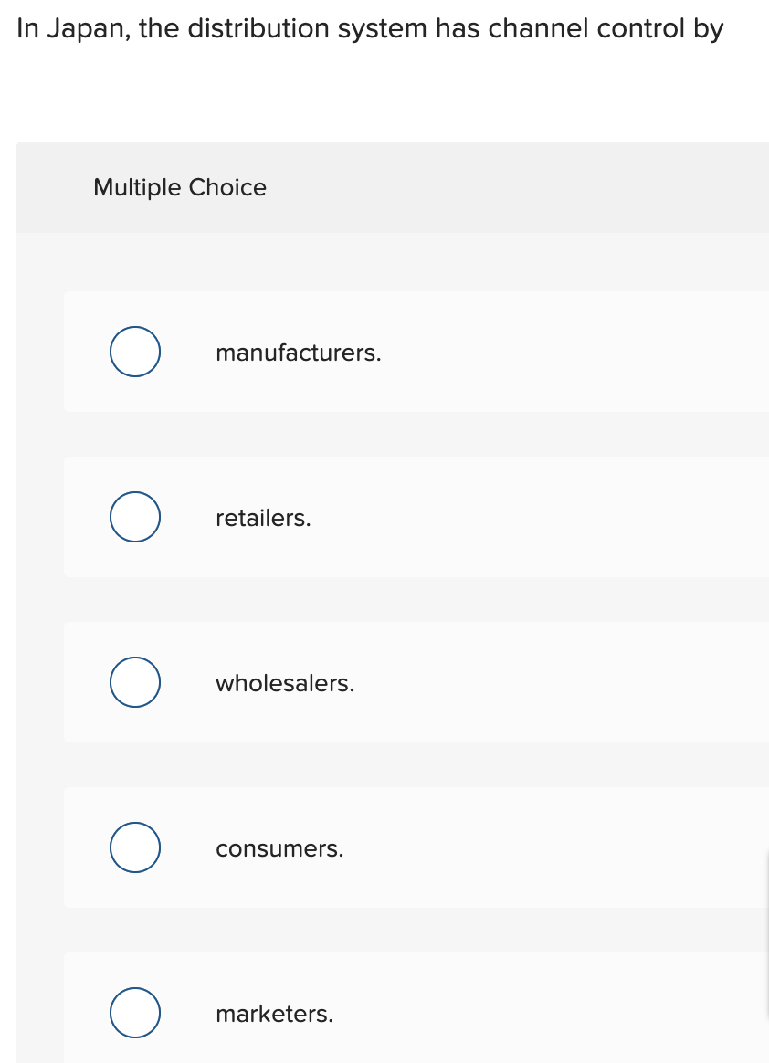 Solved In Japan, the distribution system has channel control | Chegg.com