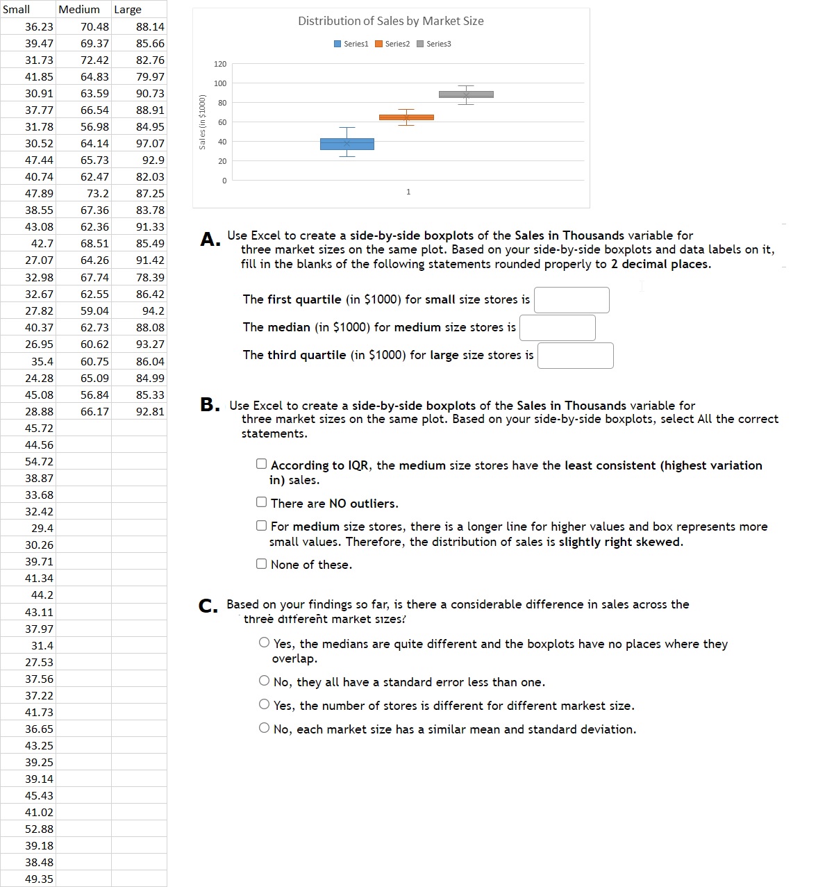 A Use Excel To Create A Side By Side Boxplots Of The 