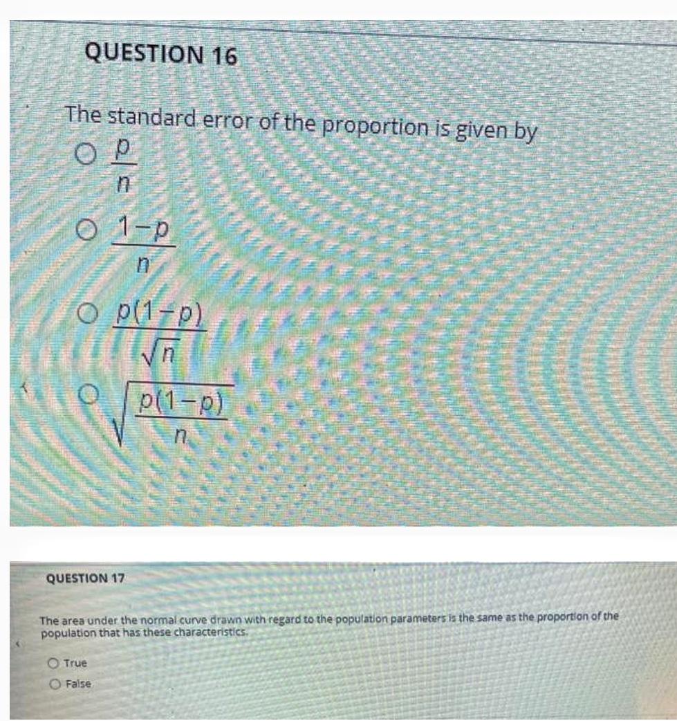 Solved QUESTION 16 The standard error of the proportion is | Chegg.com
