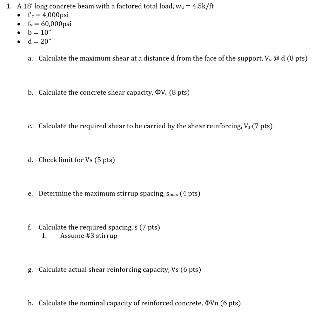 Solved A 18′ long concrete beam with a factored total load, | Chegg.com