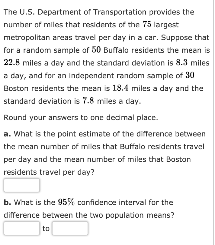Solved The U.S. Department of Transportation provides the | Chegg.com