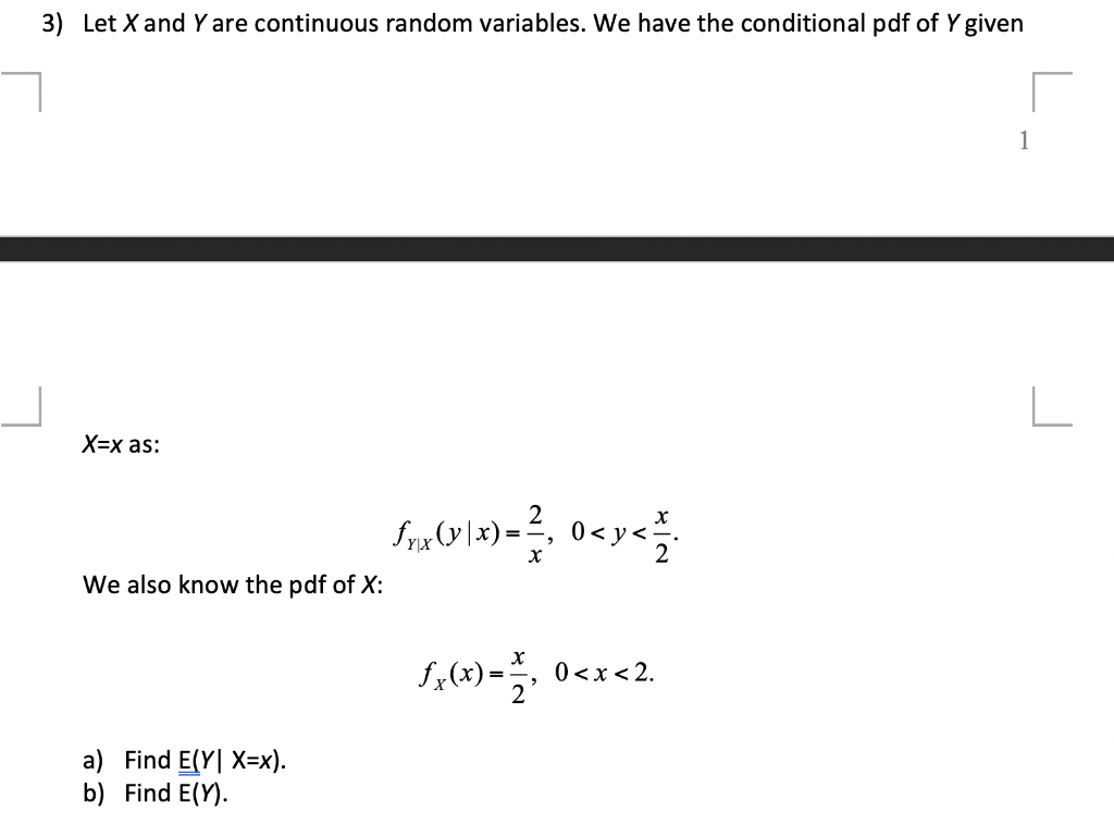 Solved 3) Let X and Y are continuous random variables. We | Chegg.com
