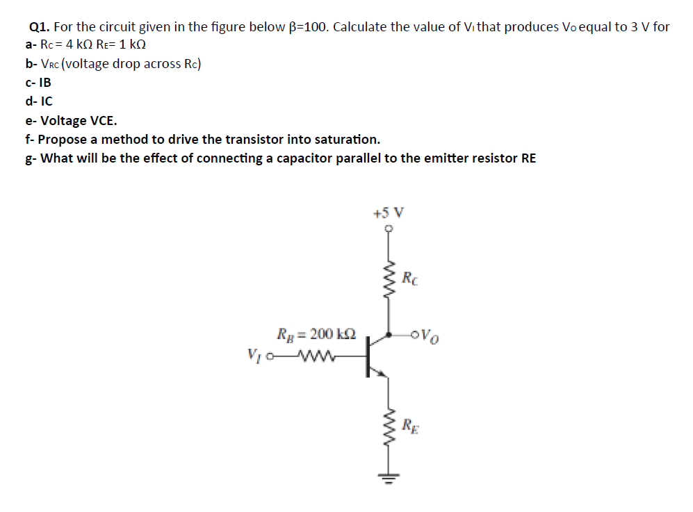 Solved Q1. For the circuit given in the figure below β=100. | Chegg.com