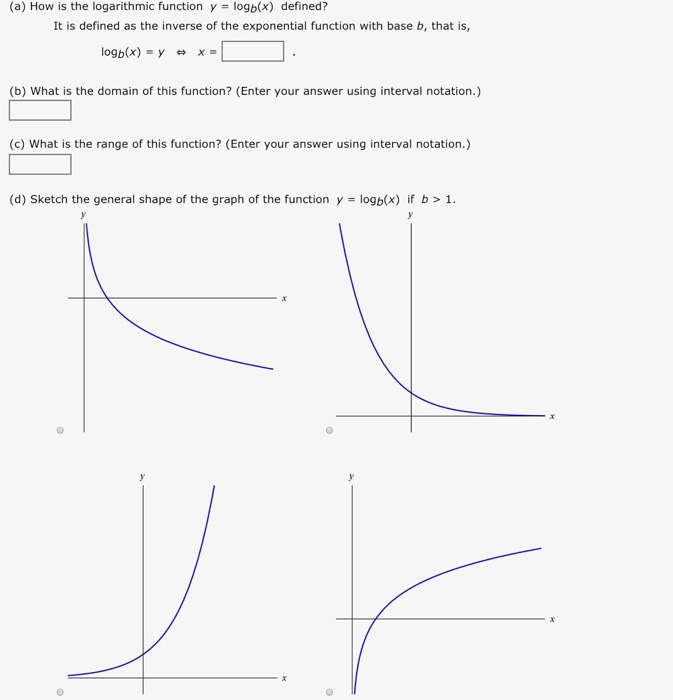 Solved (a) How is the logarithmic function y logb(x) | Chegg.com