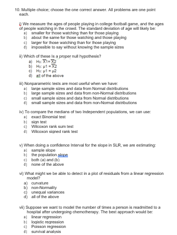 Solved 10. Multiple choice, choose the one correct answer. | Chegg.com