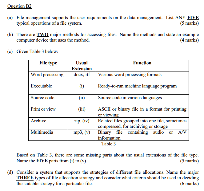 Solved Question B2 (a) File management supports the user | Chegg.com