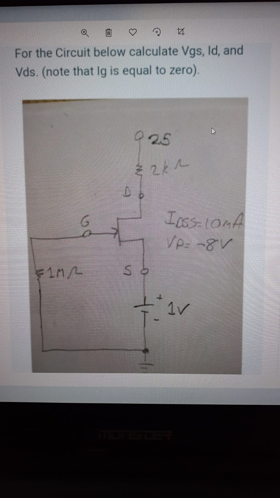 Solved For the Circuit below calculate Vgs, ld, and Vds. | Chegg.com