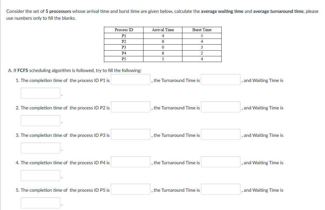 Solved Consider the set of 5 processors whose arrival time | Chegg.com