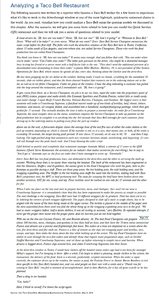 Modeling the Restaurant In the scenario, they | Chegg.com