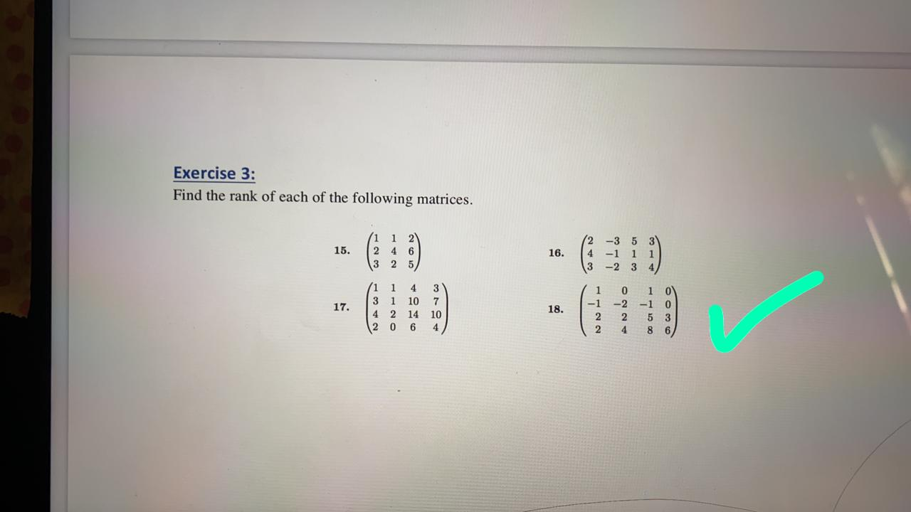 Solved Exercise 3: Find the rank of each of the following | Chegg.com