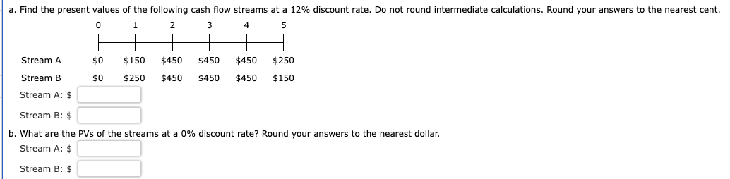 Solved Stream B: \$ b. What are the PVs of the streams at a | Chegg.com