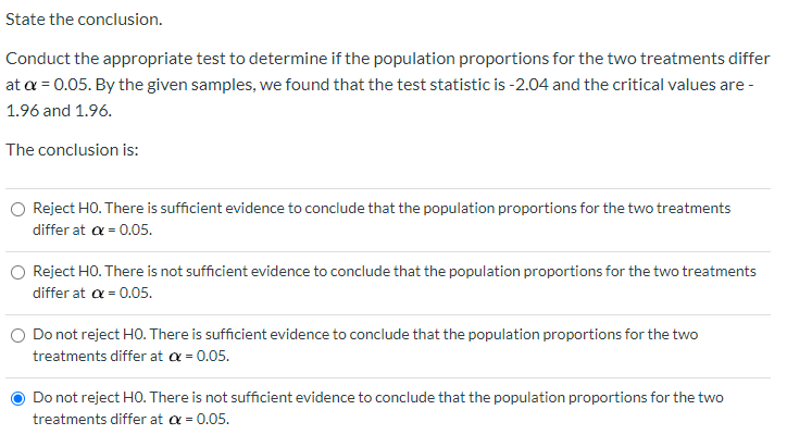 Solved State the conclusion. Conduct the appropriate test to | Chegg.com