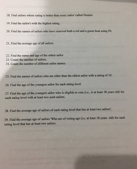 Solved Sailors(sid integer, sname: string, rating: integer, | Chegg.com