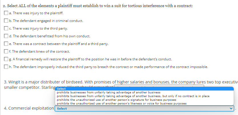 Solved 2. Select ALL of the elements a plaintiff must | Chegg.com