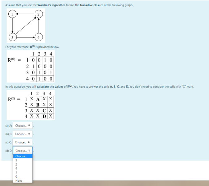 Solved Assume that you use the Warshal's algorithm to find | Chegg.com