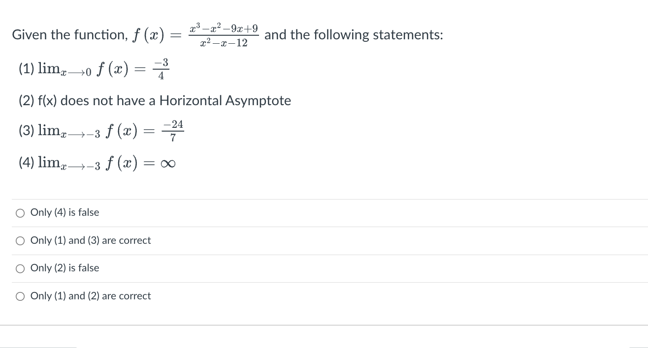 Solved Given the function, f(x)=x2−x−12x3−x2−9x+9 and th (1) | Chegg.com