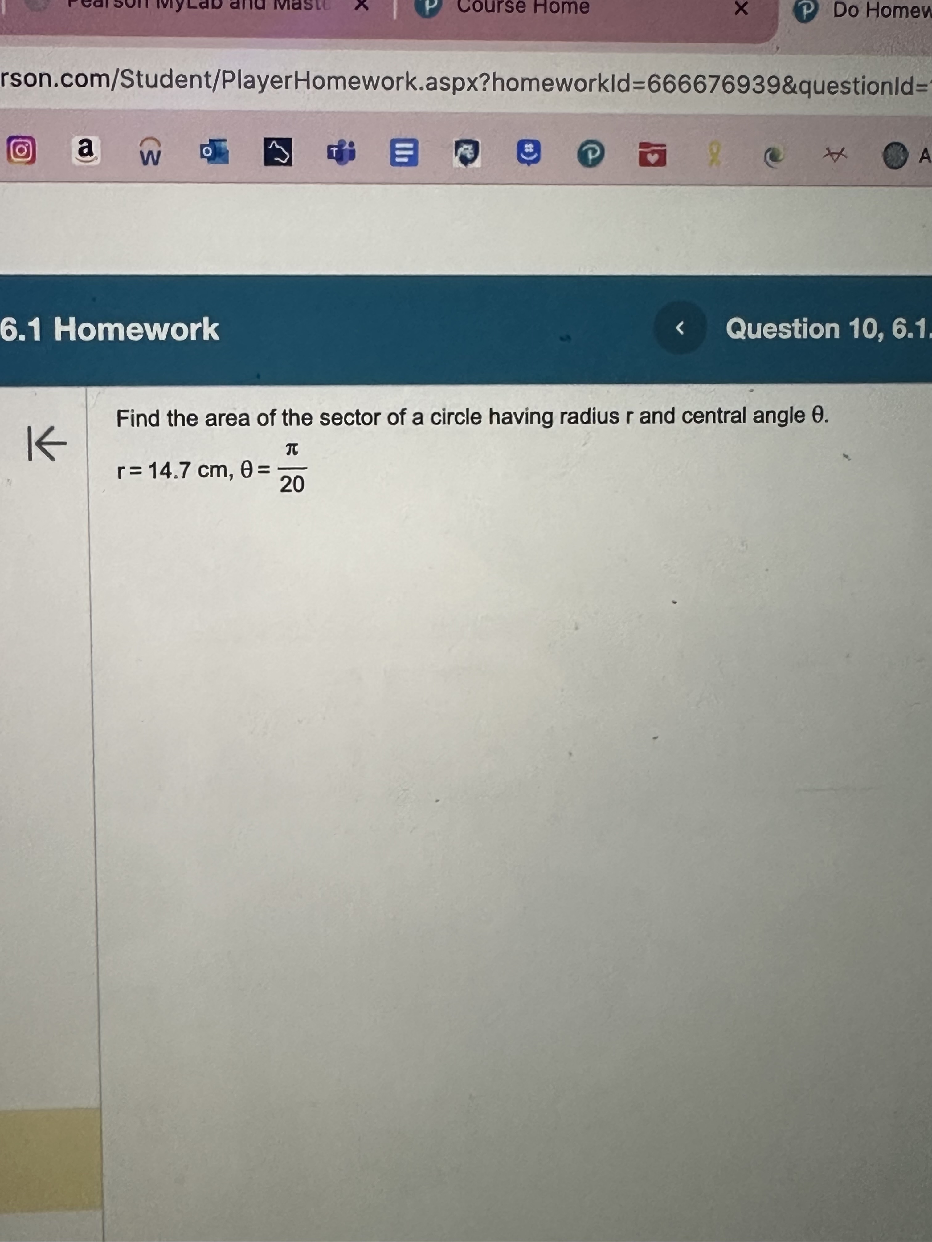 Solved Find the area of the sector of a circle having radius | Chegg.com