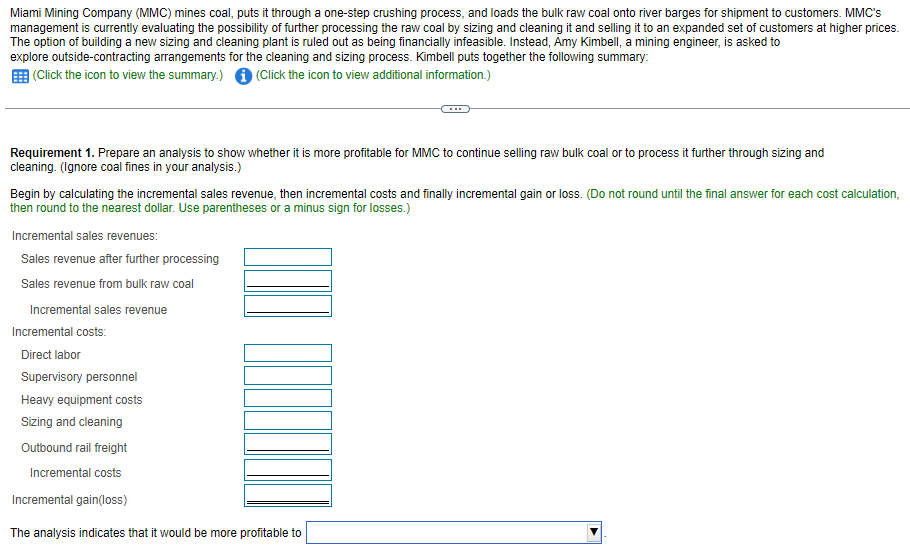 Solved Miami Mining Company (MMC) mines coal, puts it | Chegg.com