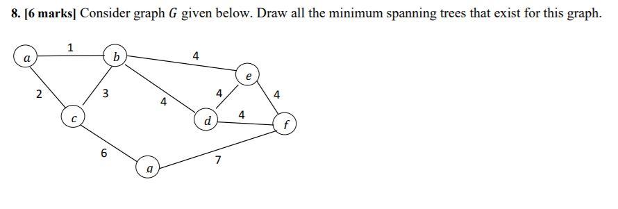 Solved 8. [6 marks] Consider graph G given below. Draw all | Chegg.com