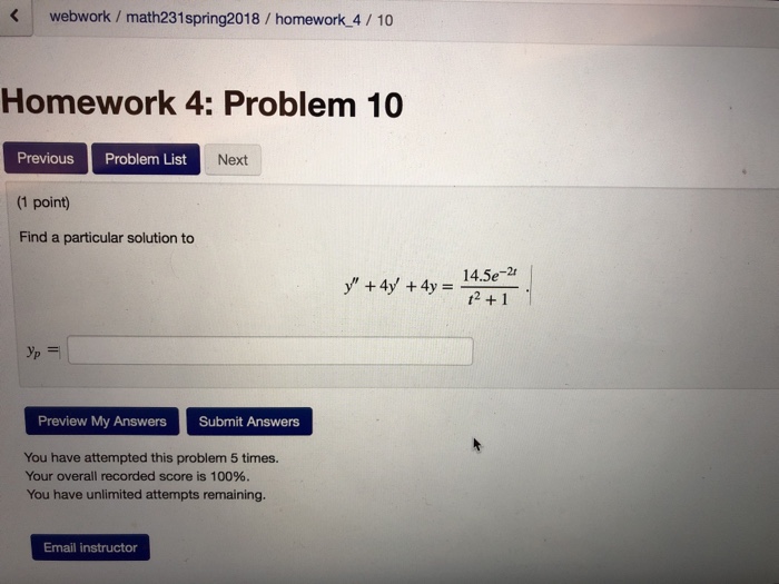 Solved webwork /math231spring2018/ homework 4/10 Homework 4: | Chegg.com