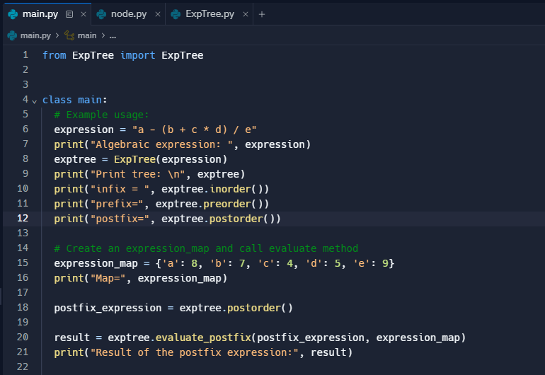 Solved n.py > Egain >.... from ExpTree import ExpTree class | Chegg.com