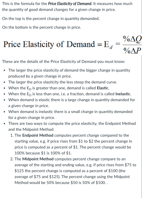 Solved This is the formula for the Price Elasticity of | Chegg.com