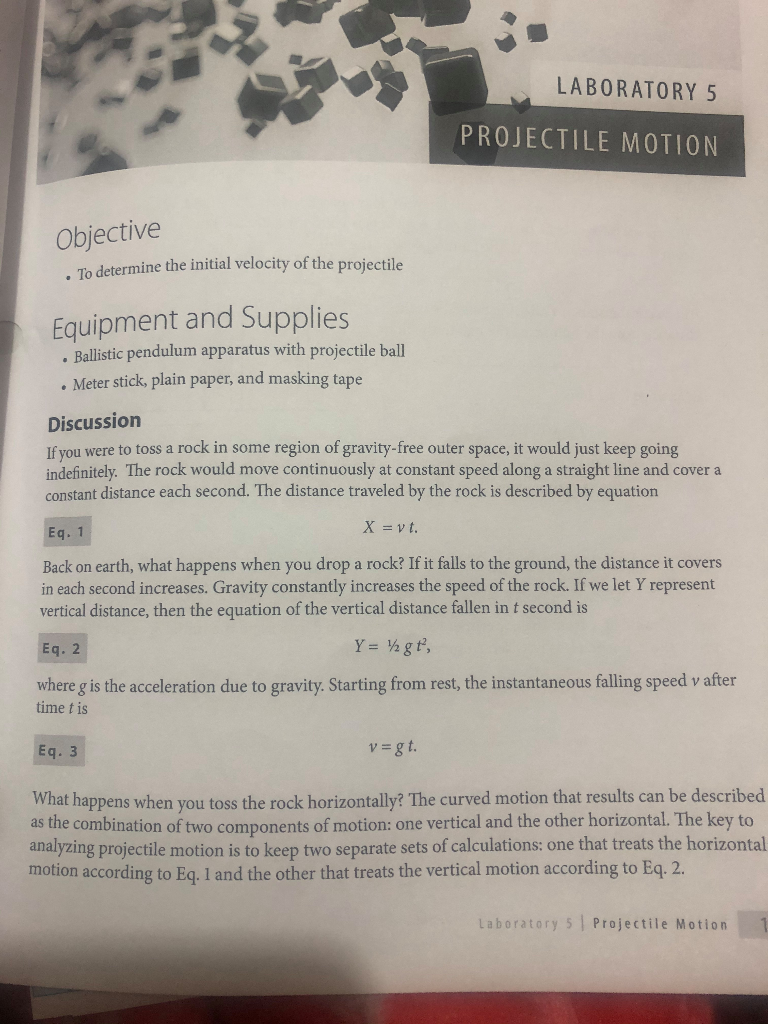 Solved LABORATORY 5 PROJECTILE MOTION Objective To determine | Chegg.com