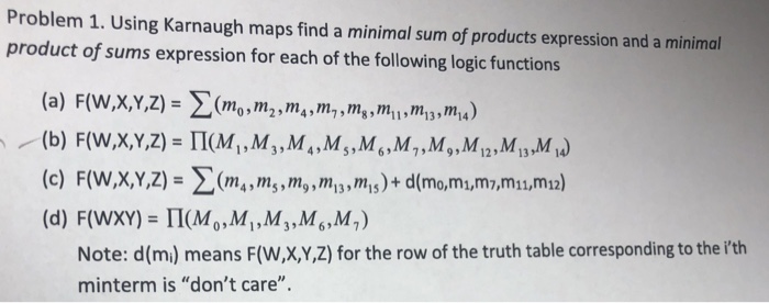 Solved Problem 1. Using Karnaugh maps find a minimal sum of | Chegg.com