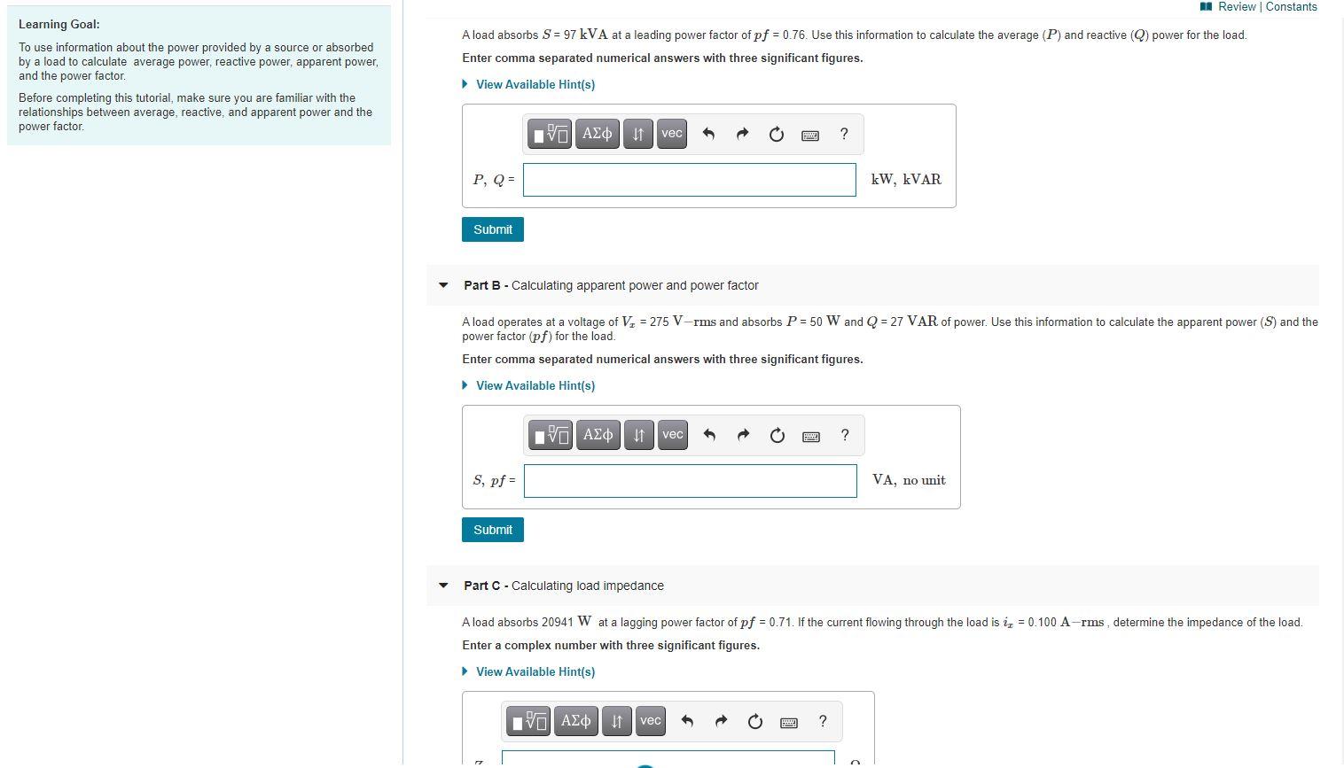 Solved A Review Constants Learning Goal: To use information | Chegg.com