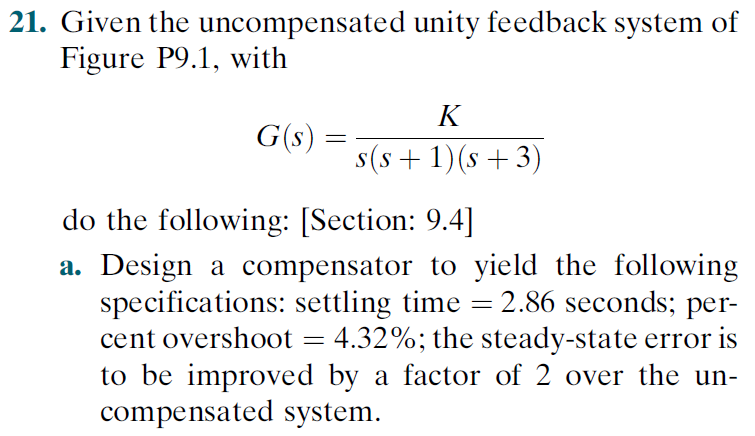 Solved 21 Given The Uncompensated Unity Feedback System Of
