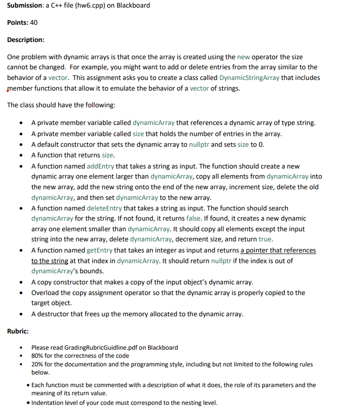 Solved Submission: a C++ file (hw6.cpp) on Blackboard | Chegg.com