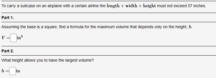 Solved Assuming the base is a square, find a formula for the | Chegg.com