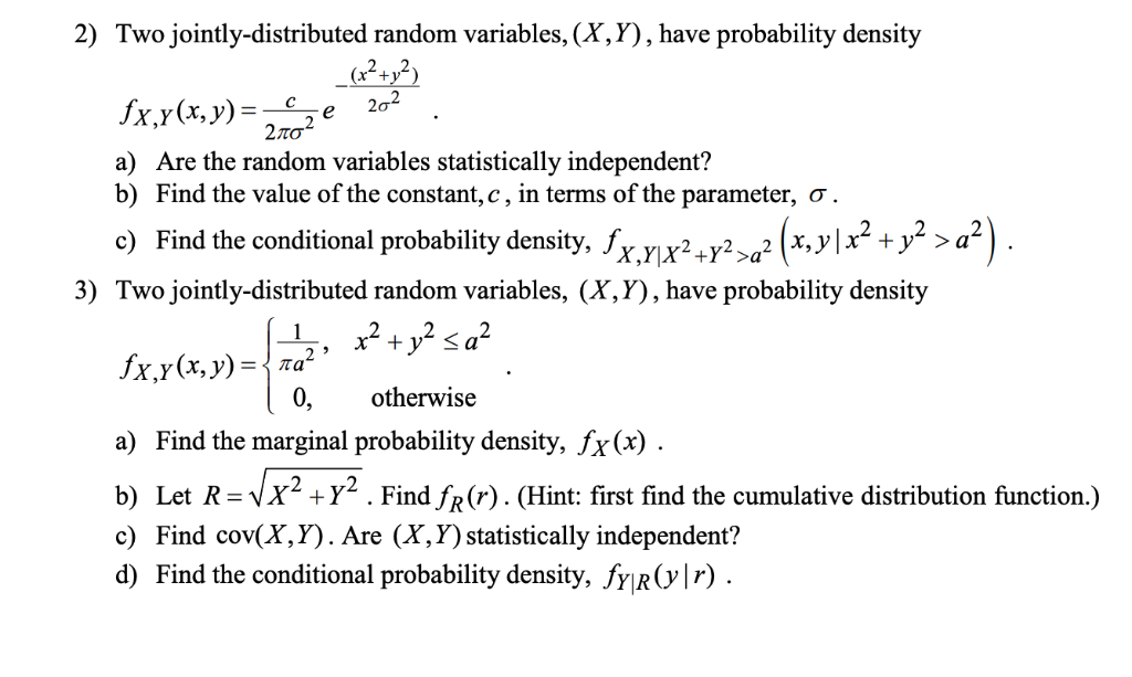 Solved 2) Two jointly-distributed random variables, (X,Y), | Chegg.com