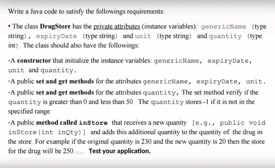 Solved Write a Java code to satisfy the followings | Chegg.com