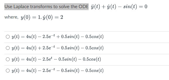Solved Laplace transforms to solve the ODE | Chegg.com