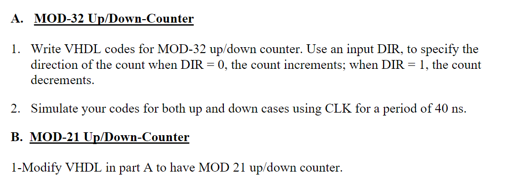 A. MOD-32 Up/Down-Counter 1. Write VHDL codes for | Chegg.com