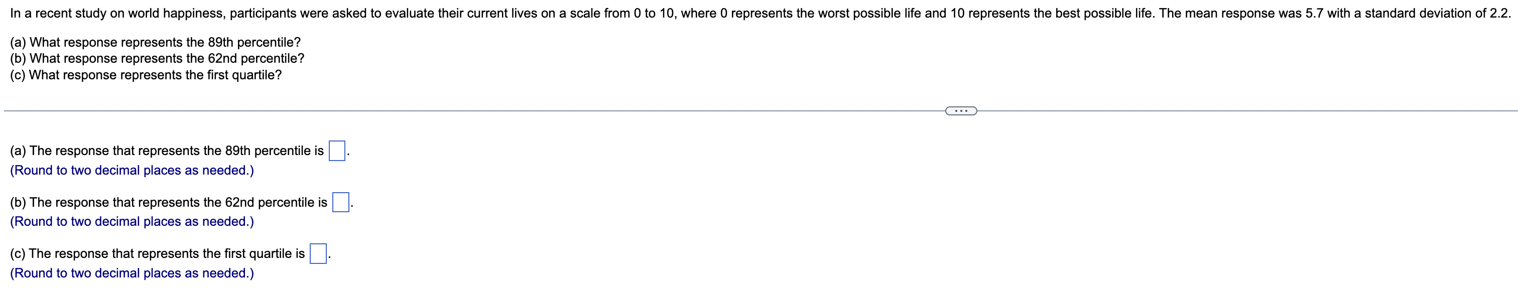 Solved (a) What response represents the 89th percentile? (b) | Chegg.com